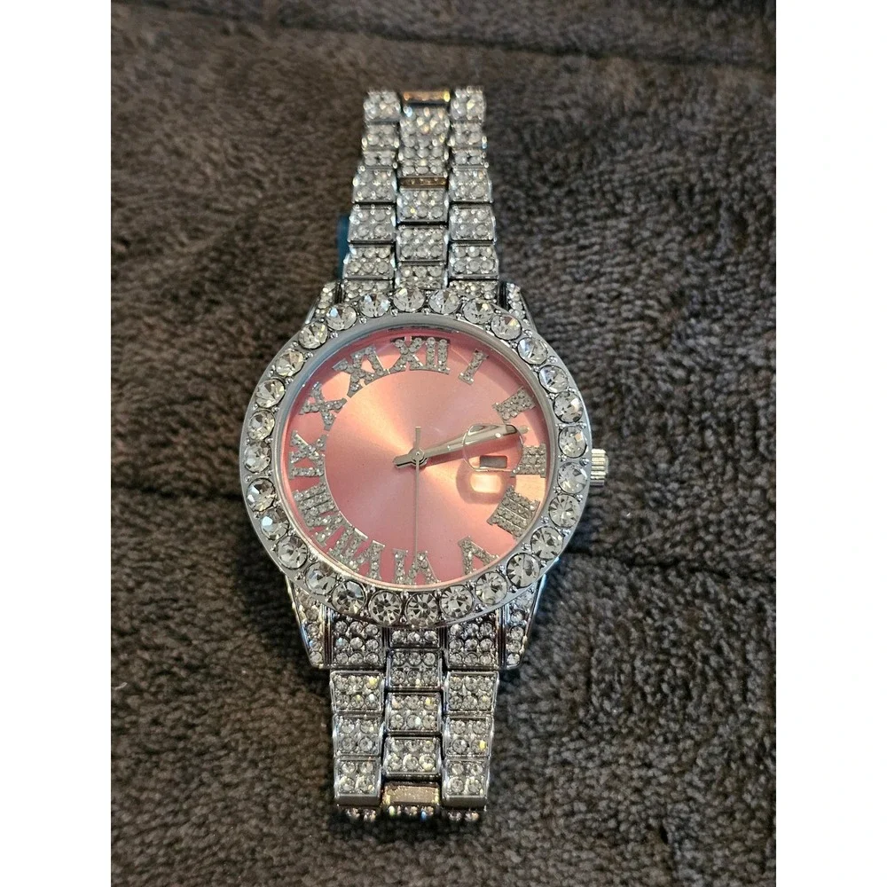 The Unbranded Brand | Accessories | Pink Dial Crystal Encrusted Silver ...